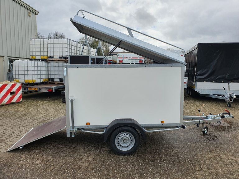 POWER-TRAILER geremde gesloten aanhangwagen met laadklep en hefdak ...